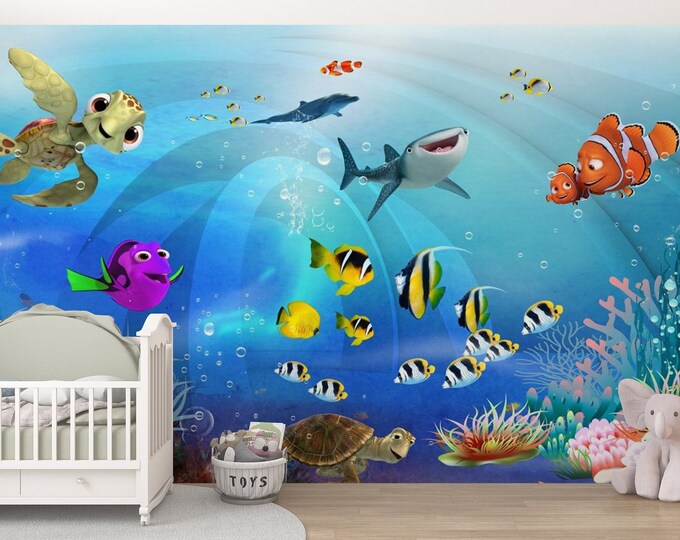 Kids Undersea Ocean Wallpaper Cute Fishes With Submarine Wall Mural ...