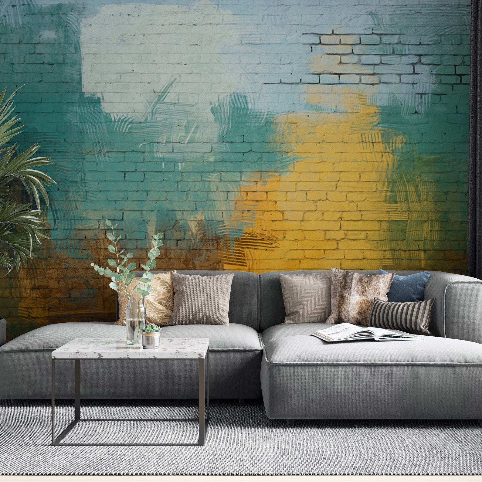 Art Deco Brick Wallpaper, Vintage Brick Wall Mural, Industrial Old ...