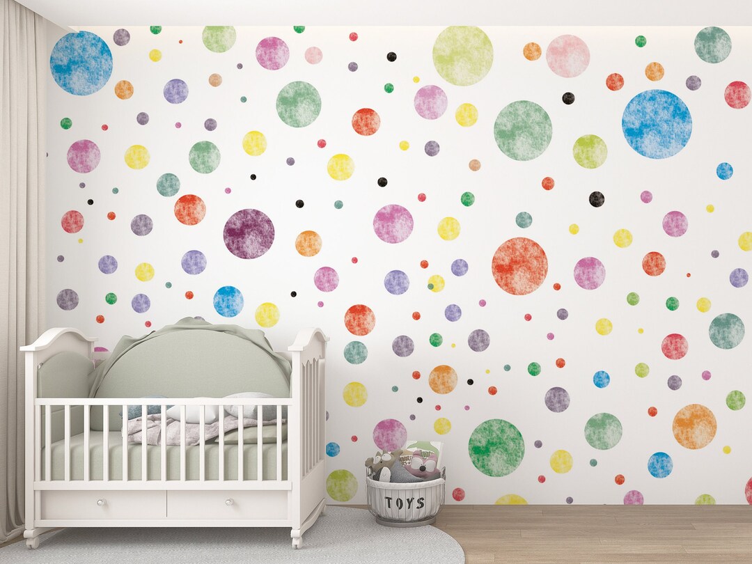 Colorful Circle Kids Room Wallpaper, Nursery Wall Mural, Removable Wall ...