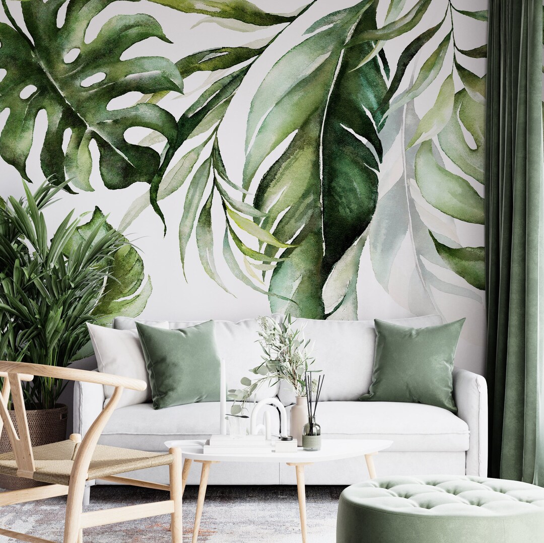 Green Leaf Floral Wallpaper, Fabric Wallpaper, Peel and Stick ...