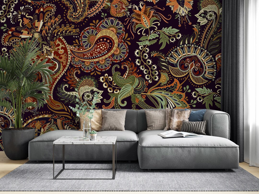 Pattern Floral Wallpaper, Living Room Wall Mural, Fabric Wallpaper ...