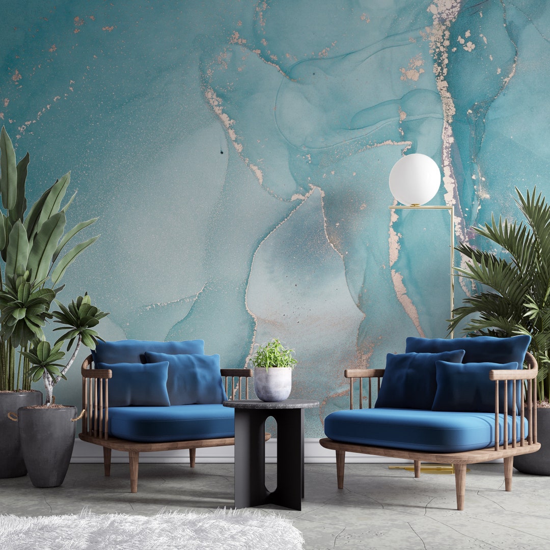 Turquoise Marble Wallpaper Background Wallpaper Fabric - Etsy