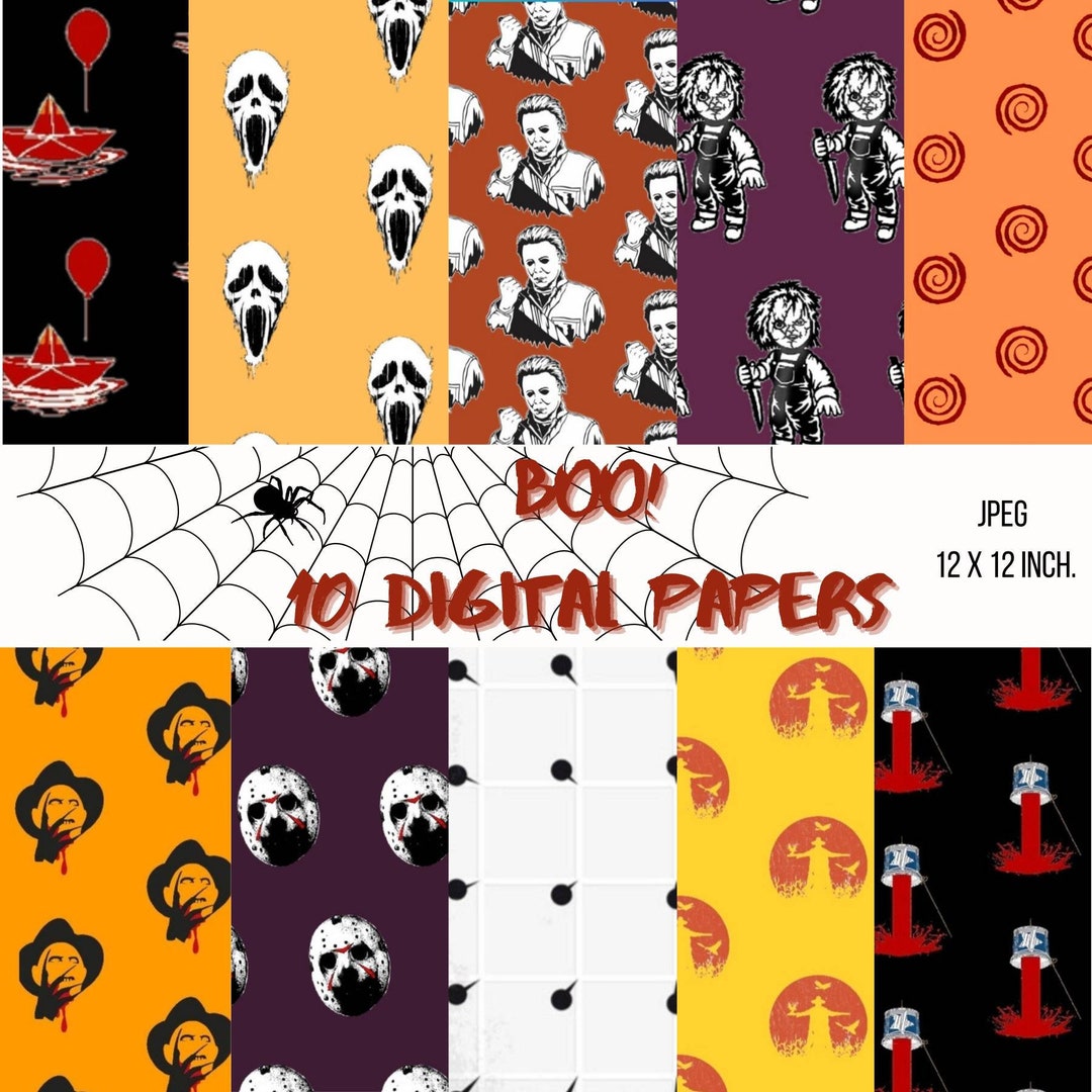 JPG October Boo Halloween Color Digital Scrapbook Paper Horror ...