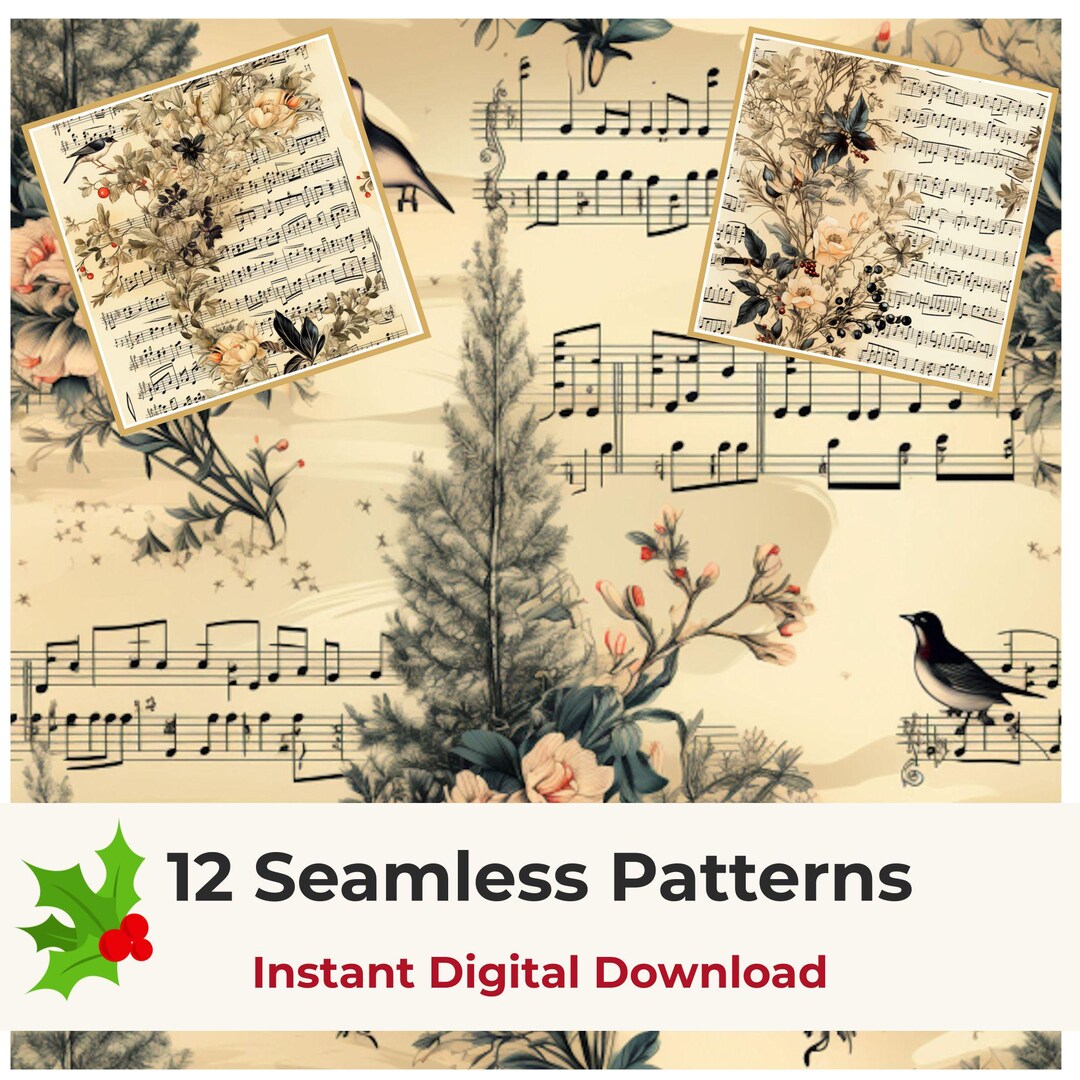 Christmas Sheet Music Digital Paper Pack – 12 Seamless Holiday Patterns ...
