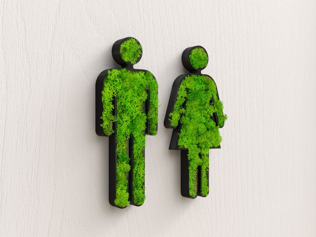 Woman + Man WC Door Sign Moss Toilet Sign Toilets Toilet Sign Self ...
