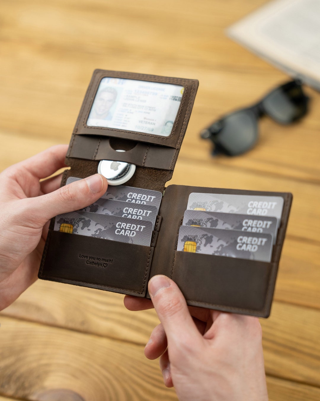 Leather Wallet Gift, AirTag Air Tag Wallet Compatible, AirTag Leather ...