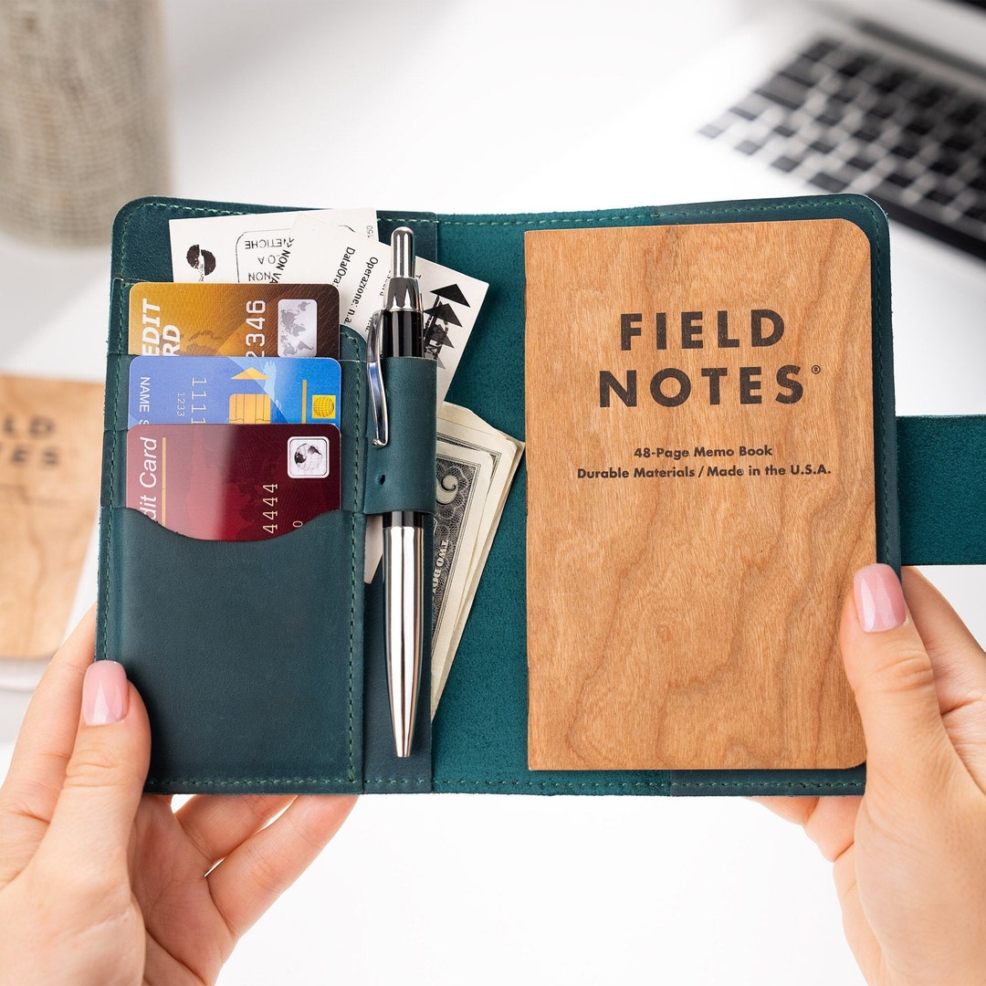 Leather Field Notes Cover, Personalized Leather Journal Cover With Pen ...