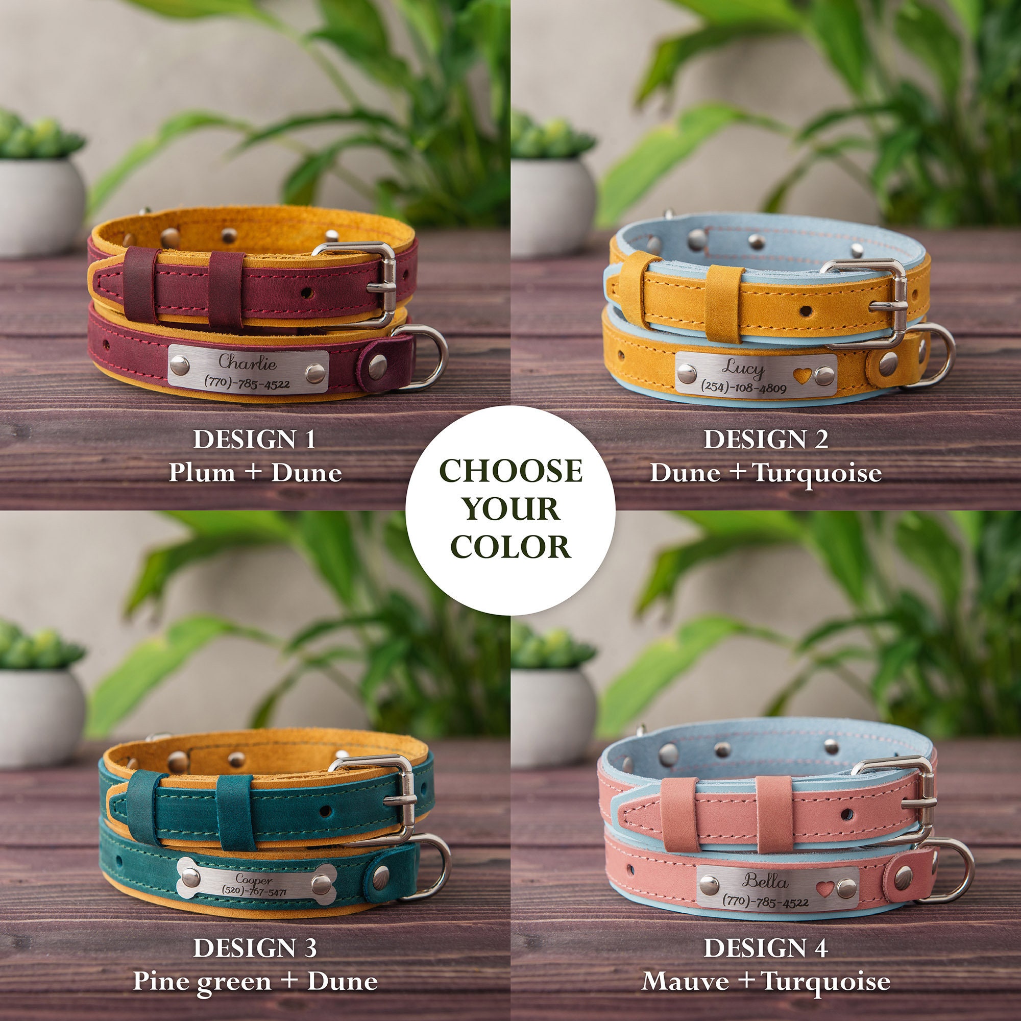 Leather Dog Collar With Name Plate, Dog Mom Gift, Pet Birthday Gift ...