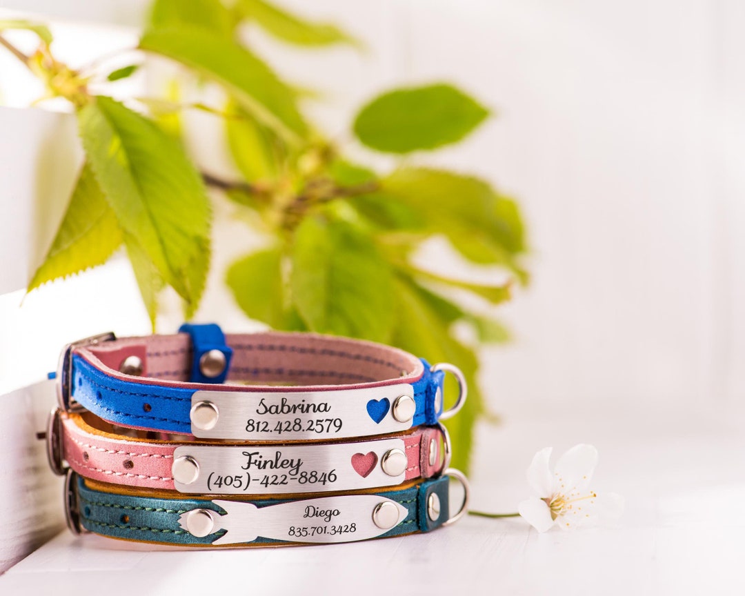Personalized Cat Collar Engraved Cat Collars Leather Cat - Etsy