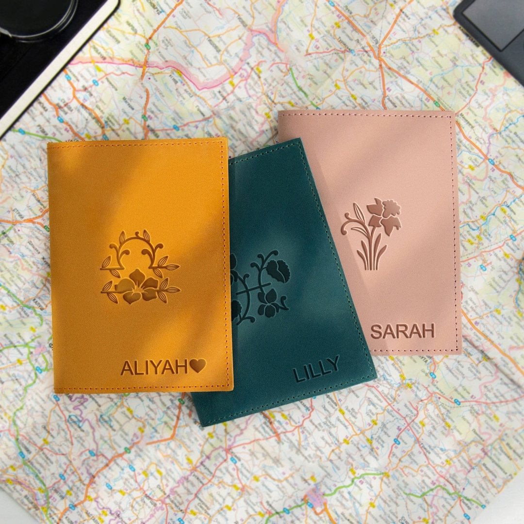 Personalized Passport Cover, Birth Month Flower, Custom Leather ...