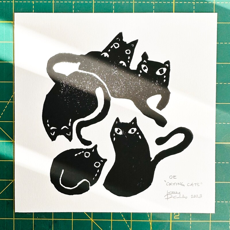 Cat Block Print - Etsy