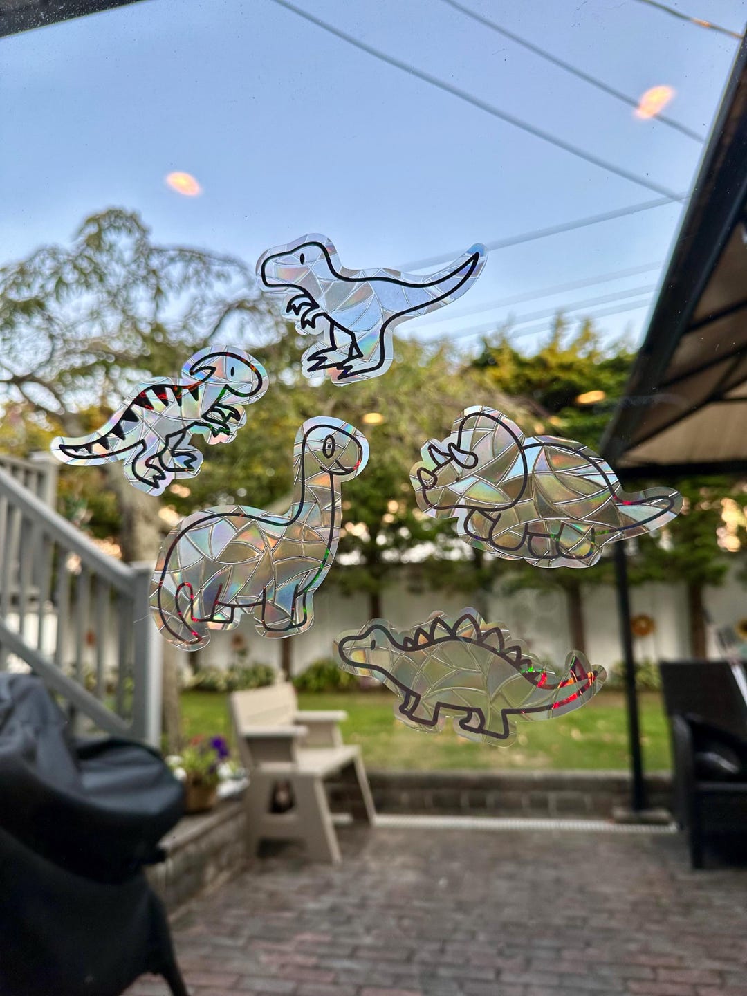 Rainbow Dinosaur Window Clings | Reusable Removable Stained Glass ...
