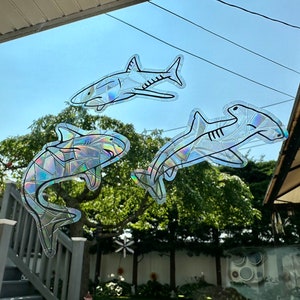 Rainbow Shark Window Clings | Reusable Removable Stained Glass ...