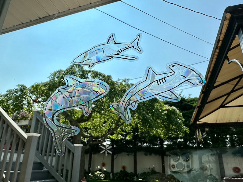 Rainbow Shark Window Clings | Reusable Removable Stained Glass ...