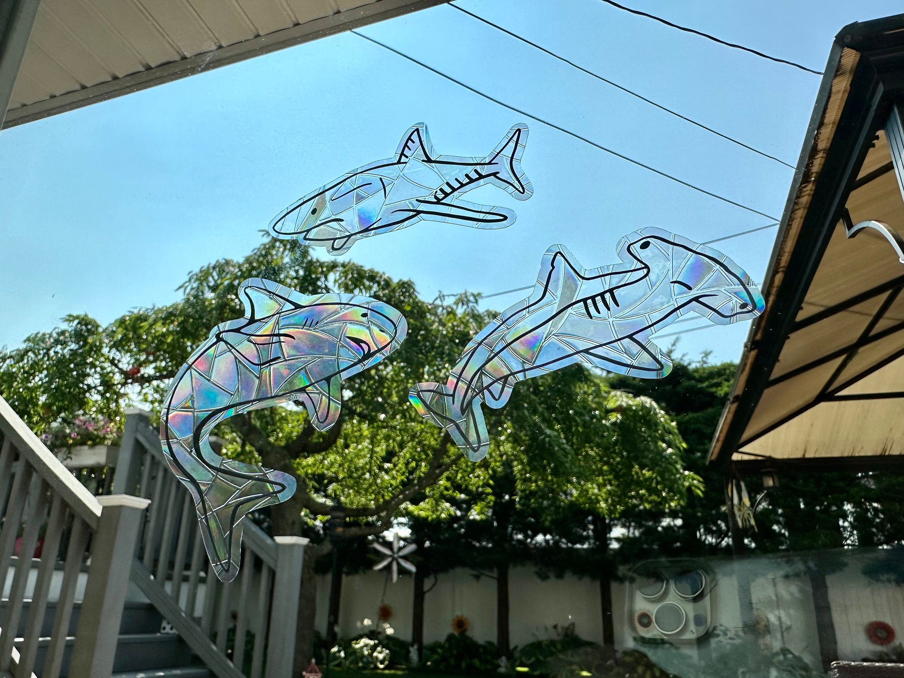 Rainbow Shark Window Clings | Reusable Removable Stained Glass ...