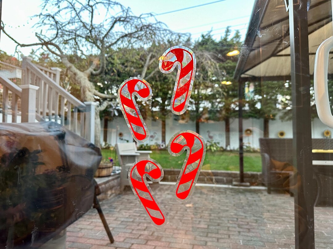 Candy Cane Suncatcher Window Clings | Reusable Removable Stained Glass ...