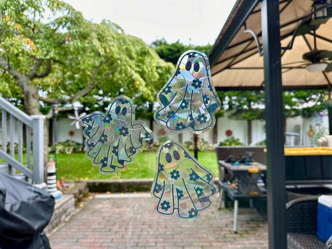 Rainbow Flower Ghost Window Clings | Reusable Removable Stained Glass ...