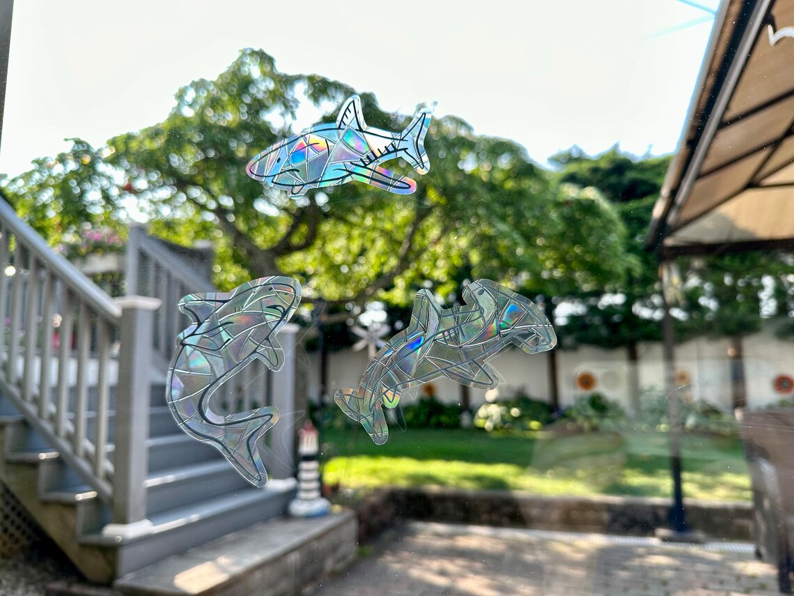 Rainbow Shark Window Clings | Reusable Removable Stained Glass ...