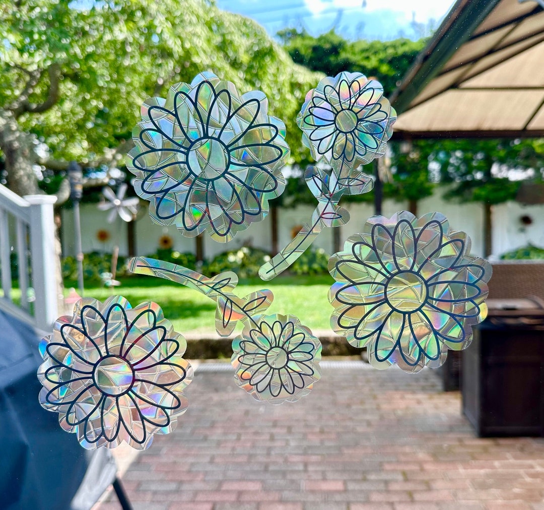 Rainbow Daisy Window Clings | Reusable Removable Stained Glass ...