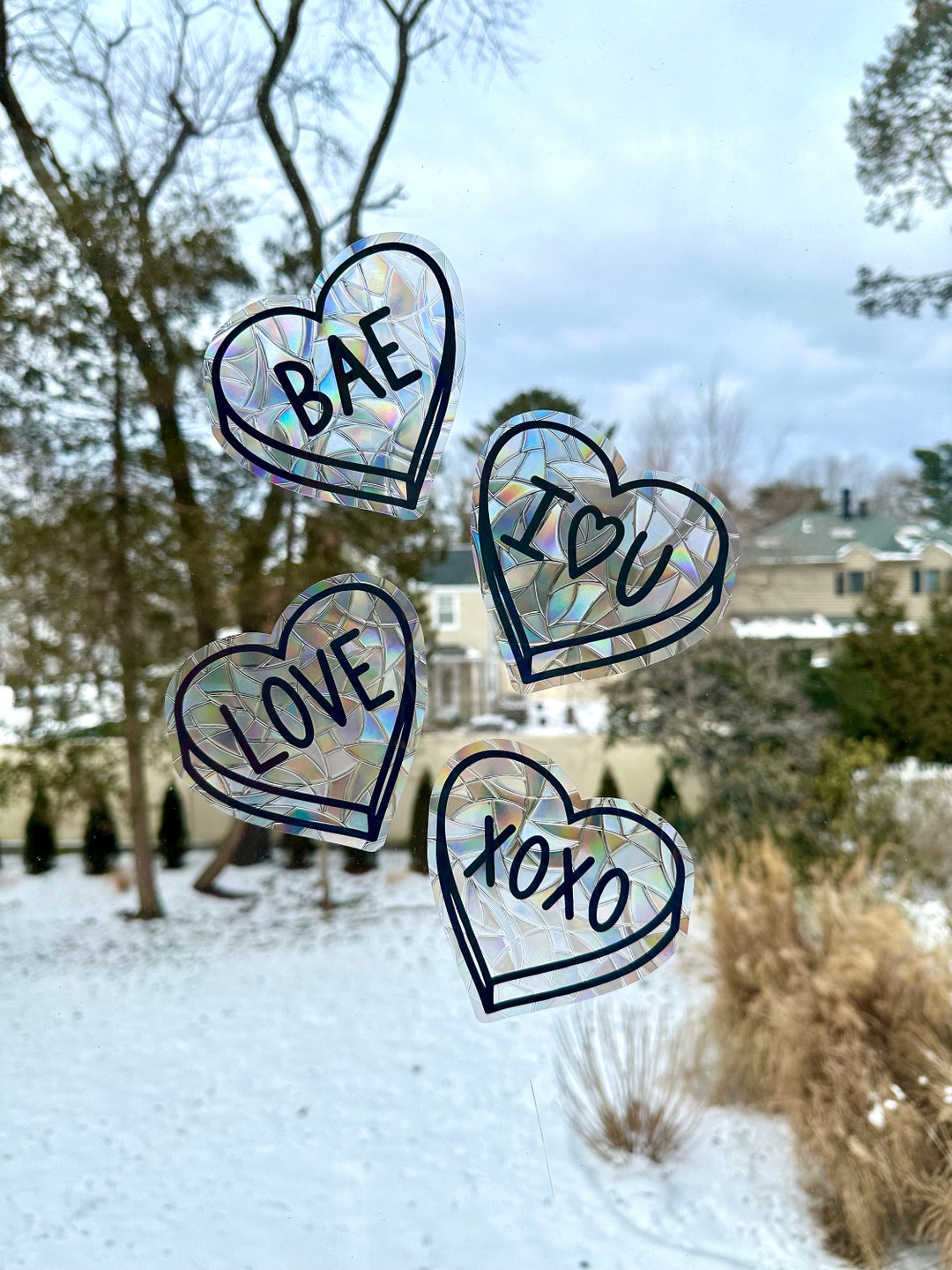 Love Hearts Window Clings | Valentine’s Day Rainbow Reusable Removable ...
