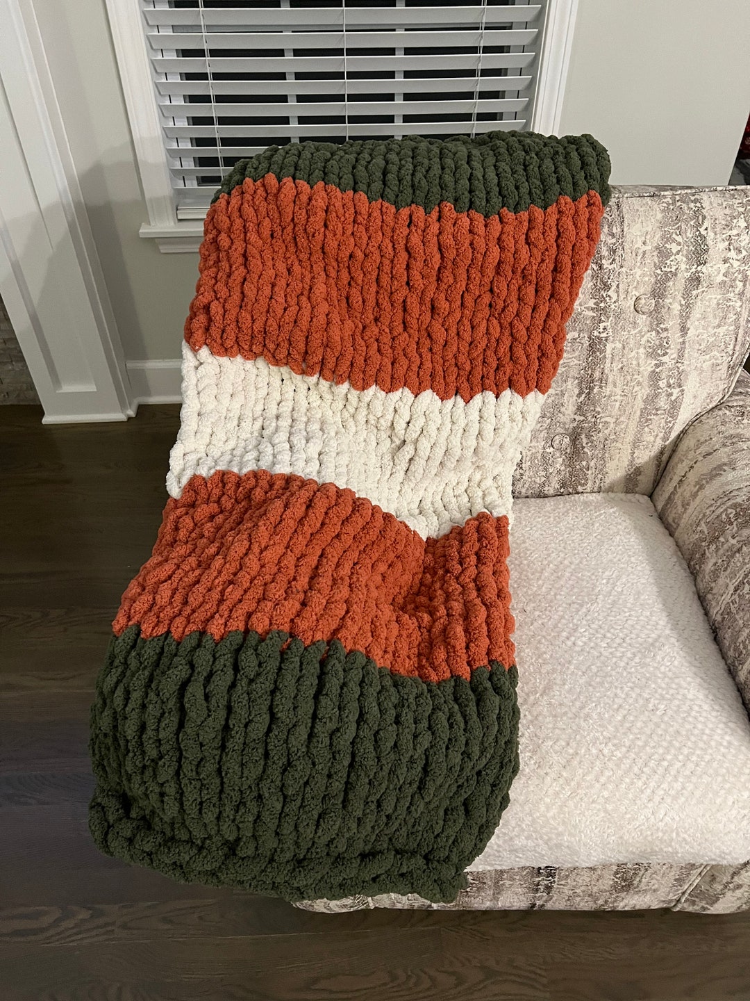 3 Color Alternating Pattern Chunky Knit Blanket - Etsy