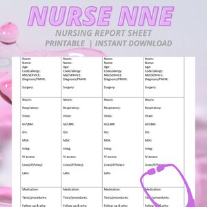 Nursing Report Sheet for 4 Patients Medsurg Floor TOA - Etsy
