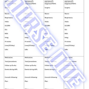 Nursing Report Sheet for 4 Patients, Medical Floor Nursing, TOA Report ...