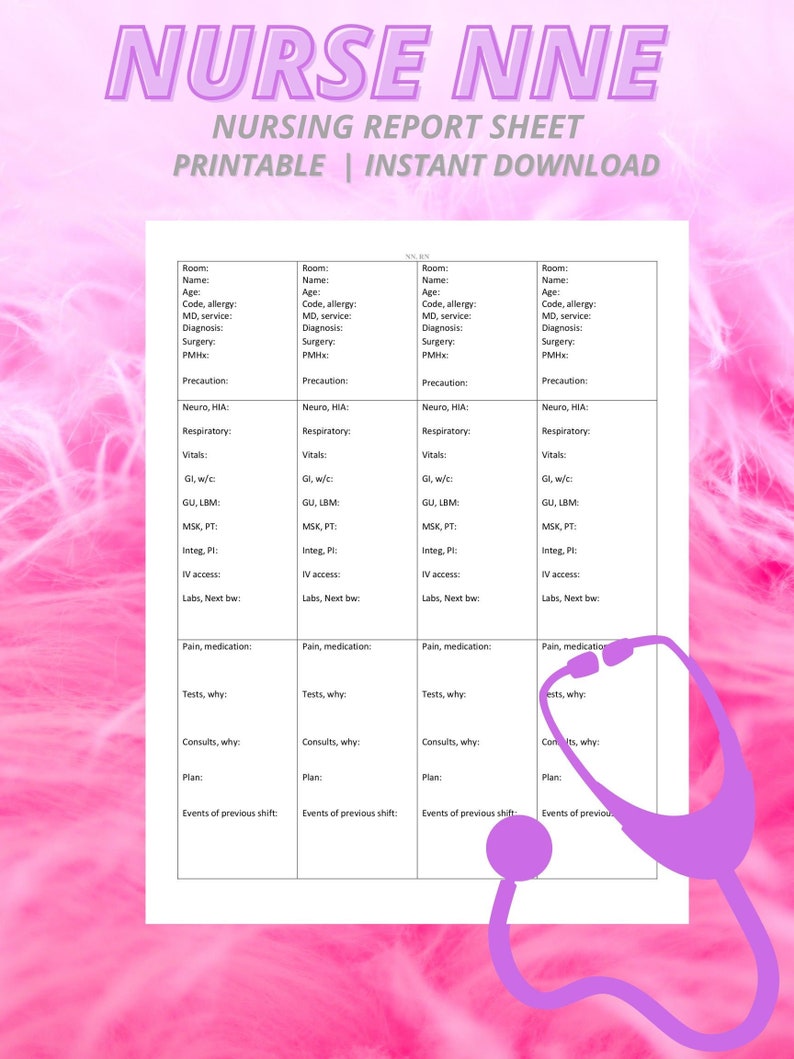 Nursing Report Sheet for 4 Patients Medical Surgical Floor - Etsy