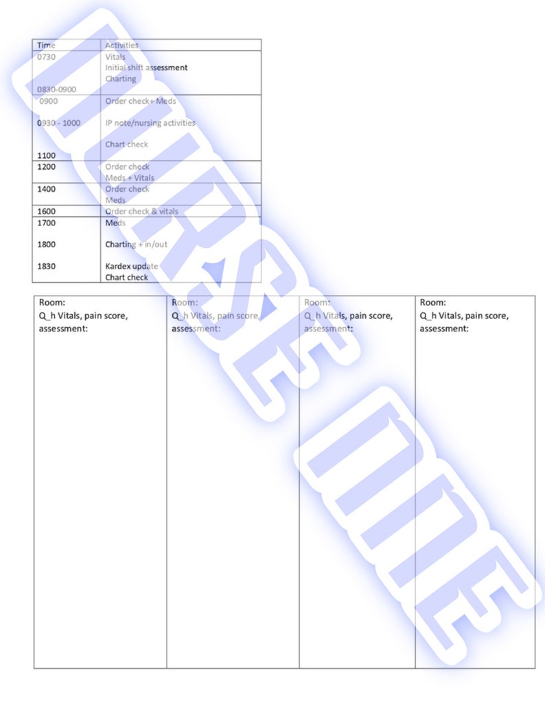 Nursing Report Sheet for 4 Patients, Medical Floor Nursing, TOA Report ...