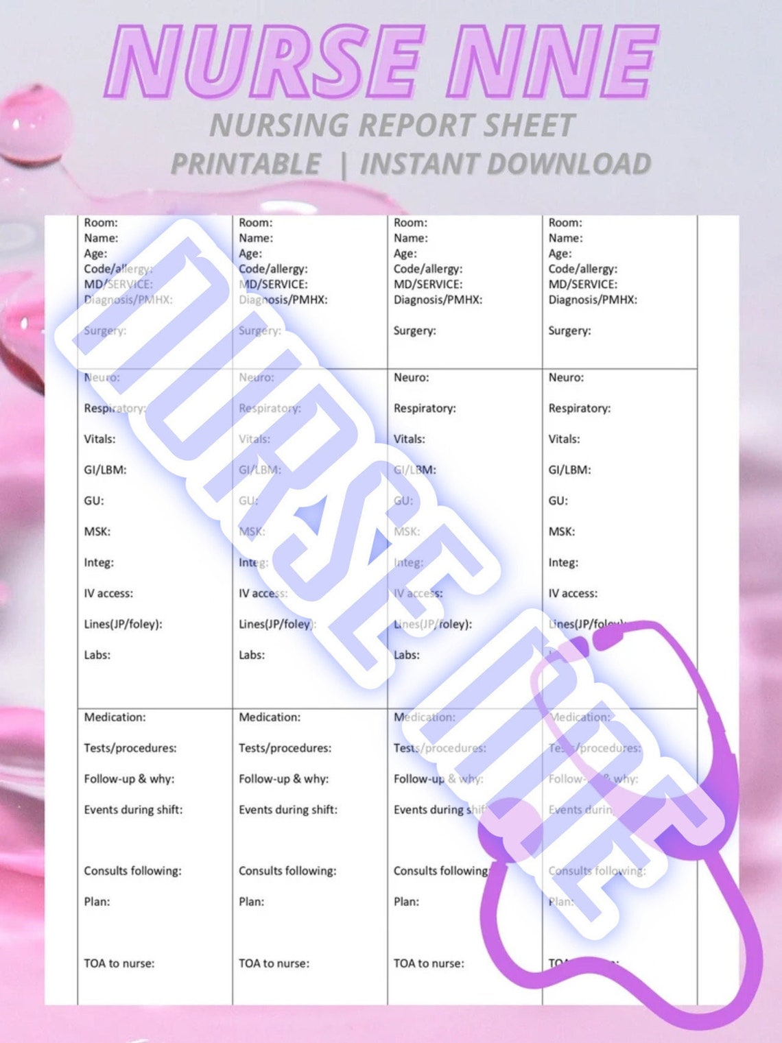 Nursing Report Sheet for 4 Patients, Medical Floor Nursing, TOA Report ...