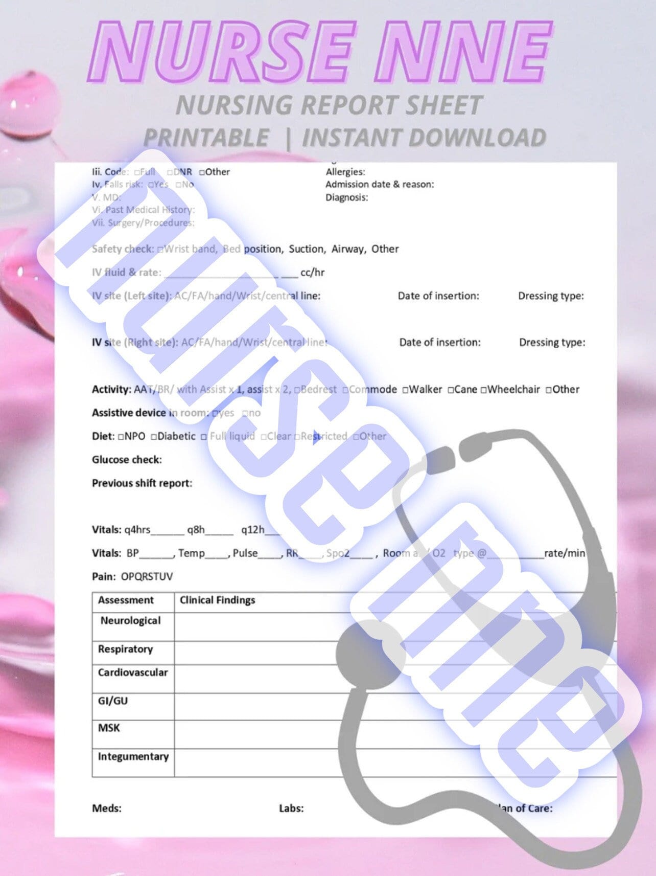 Nursing Report Sheet for 1 Patient, Medical Floor Nursing, TOA Report ...