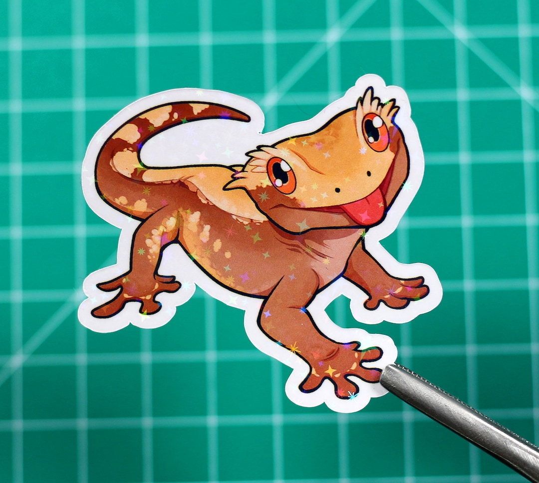 Crested Gecko Sticker - Lizard - Handmade - Reptile - Vinyl - Shiny ...