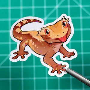 Crested Gecko Sticker Lizard Handmade Reptile Vinyl Shiny Sparkle ...