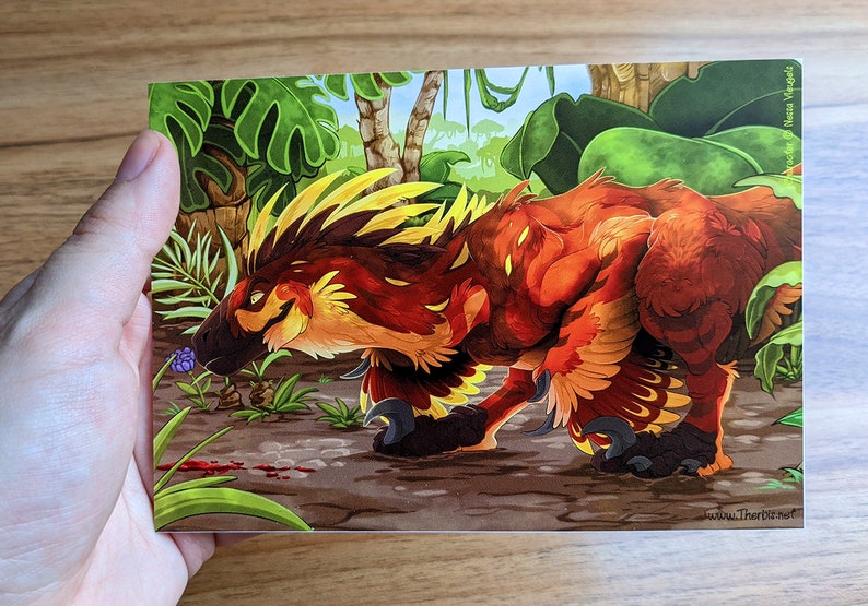 Postcard Dinosaur Fire Raptor - Etsy