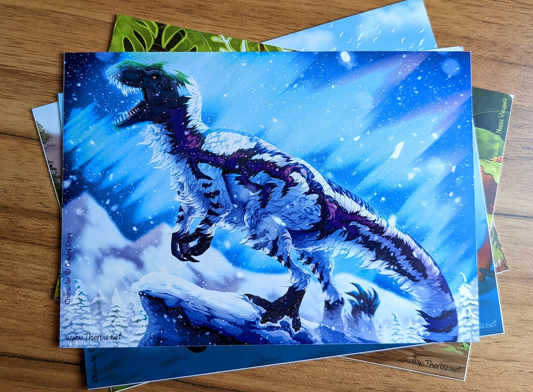 Postcard - Dinosaur Yutyrannus Snow - Etsy