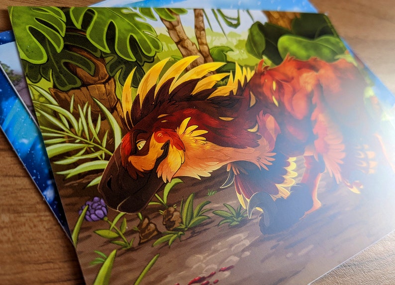 Postcard Dinosaur Fire Raptor - Etsy