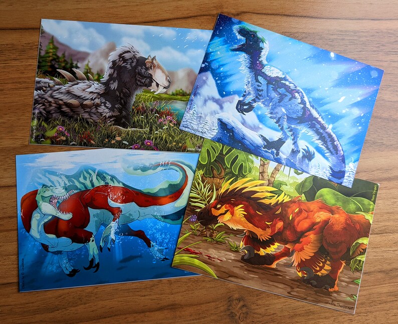 Postcard Dinosaur Fire Raptor - Etsy