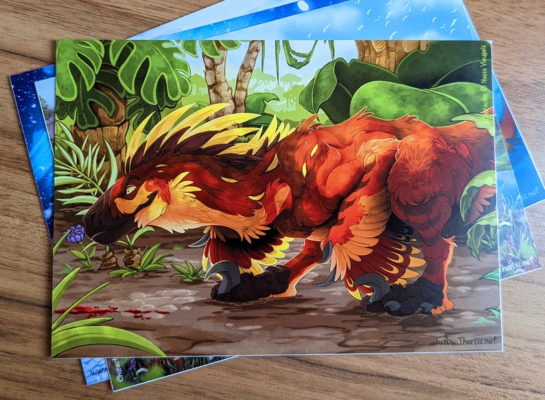 Postcard Dinosaur Fire Raptor - Etsy