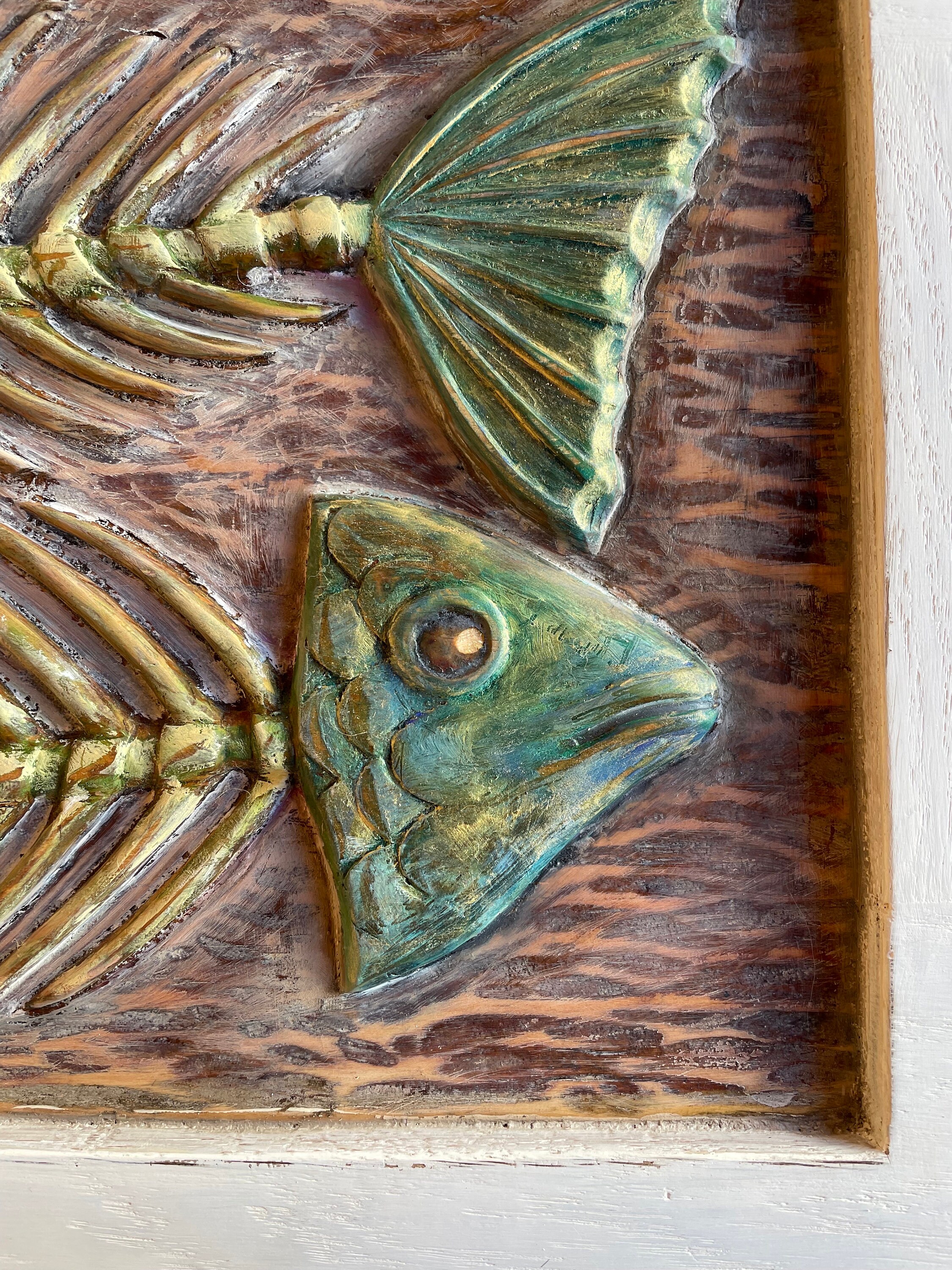 Still Life With Two Fishbones in Relief on Wood - Etsy