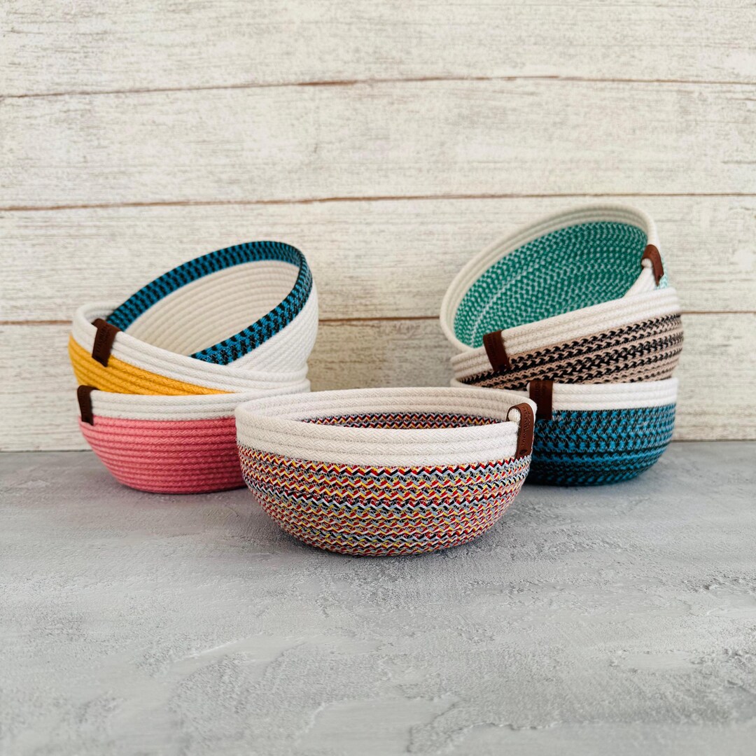 Multi-purpose Round Rope Basket, Multicolored Organizer Basket - Etsy