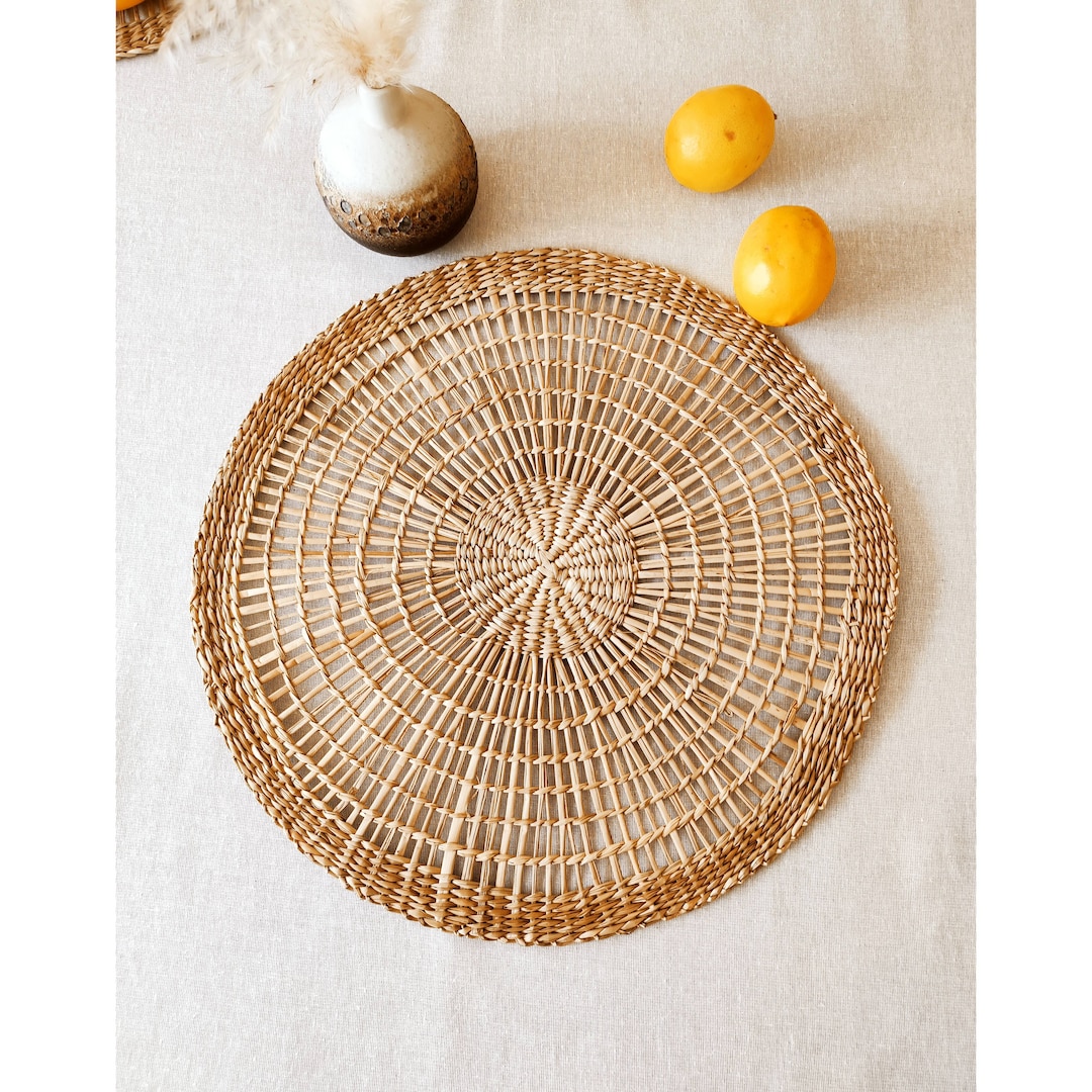 Handwoven Seagrass Placemat: Bohemian Round Table Mat, 15" - Etsy