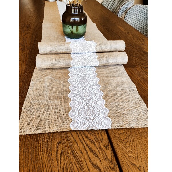Burlap Lace Runner - Etsy