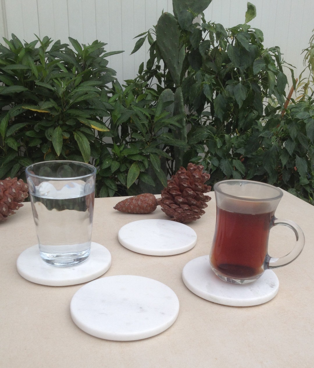 White Marble Circular Coaster, Round Marble Coaster Set of 4 - Etsy