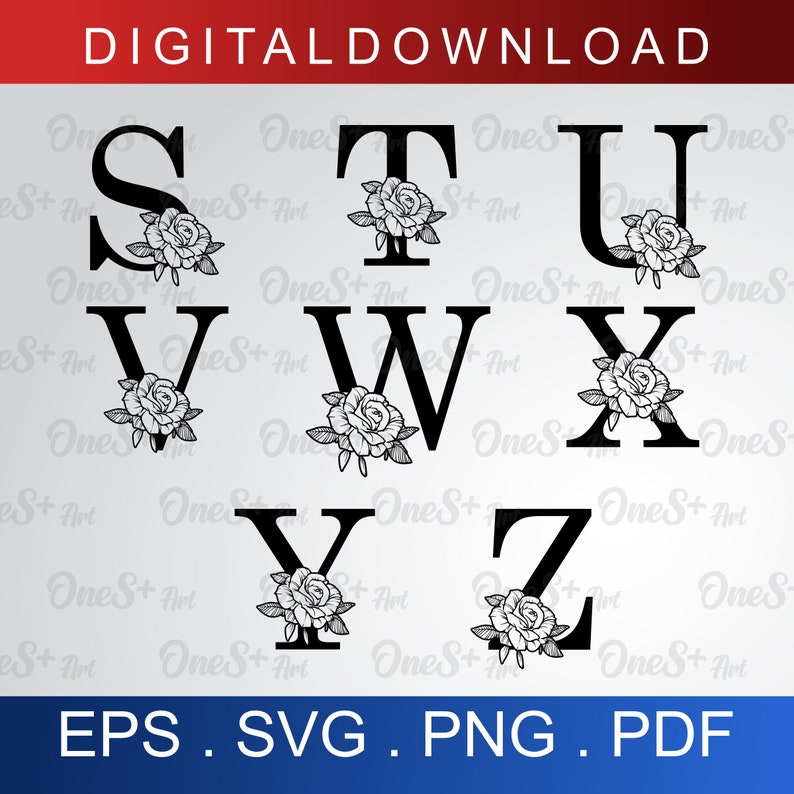 Monogram Flower Alphabet Rose Floral Alphabet SVG Floral Letters SVG ...