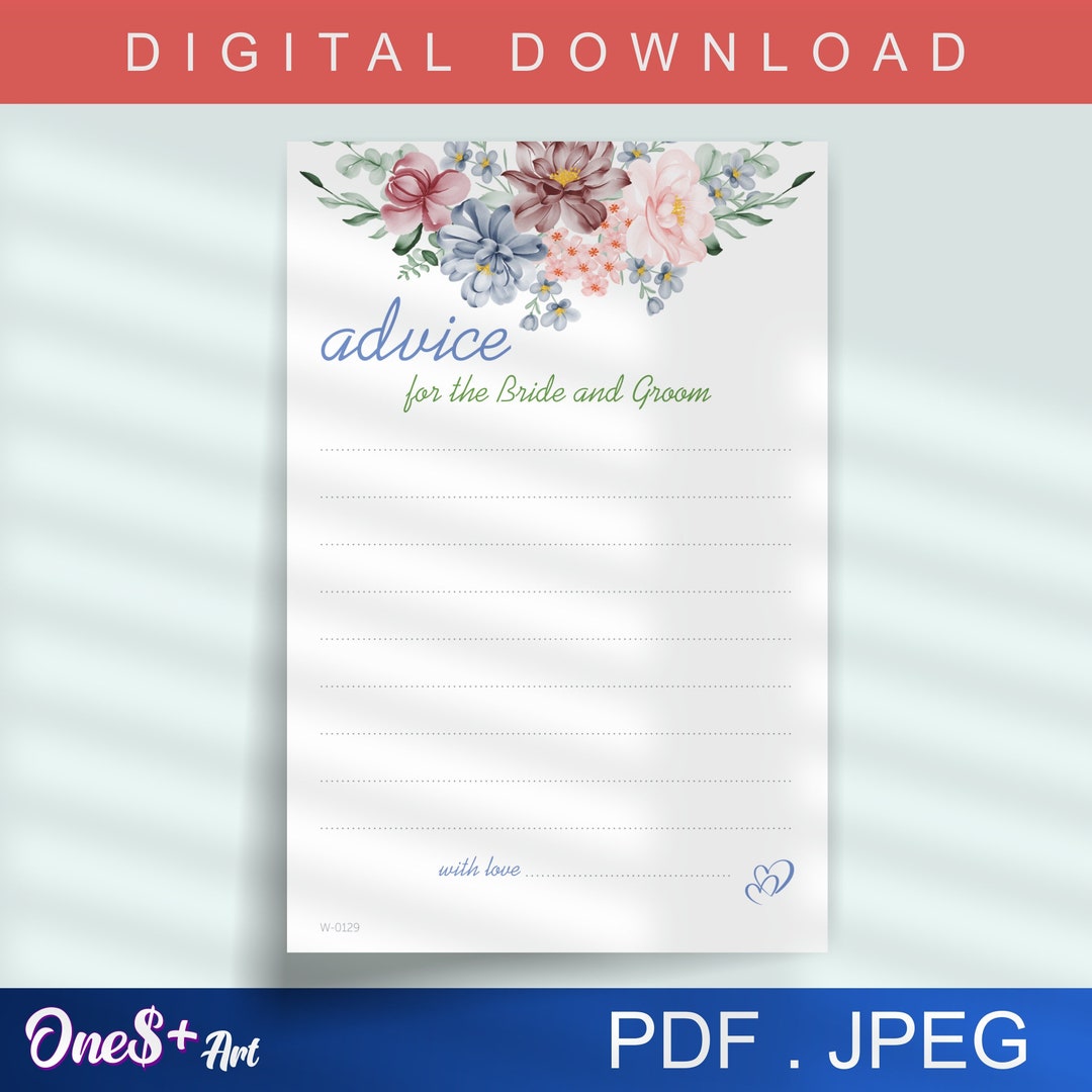 Printable Floral Advice for the Bride and Groom 4x6 Digital Download ...