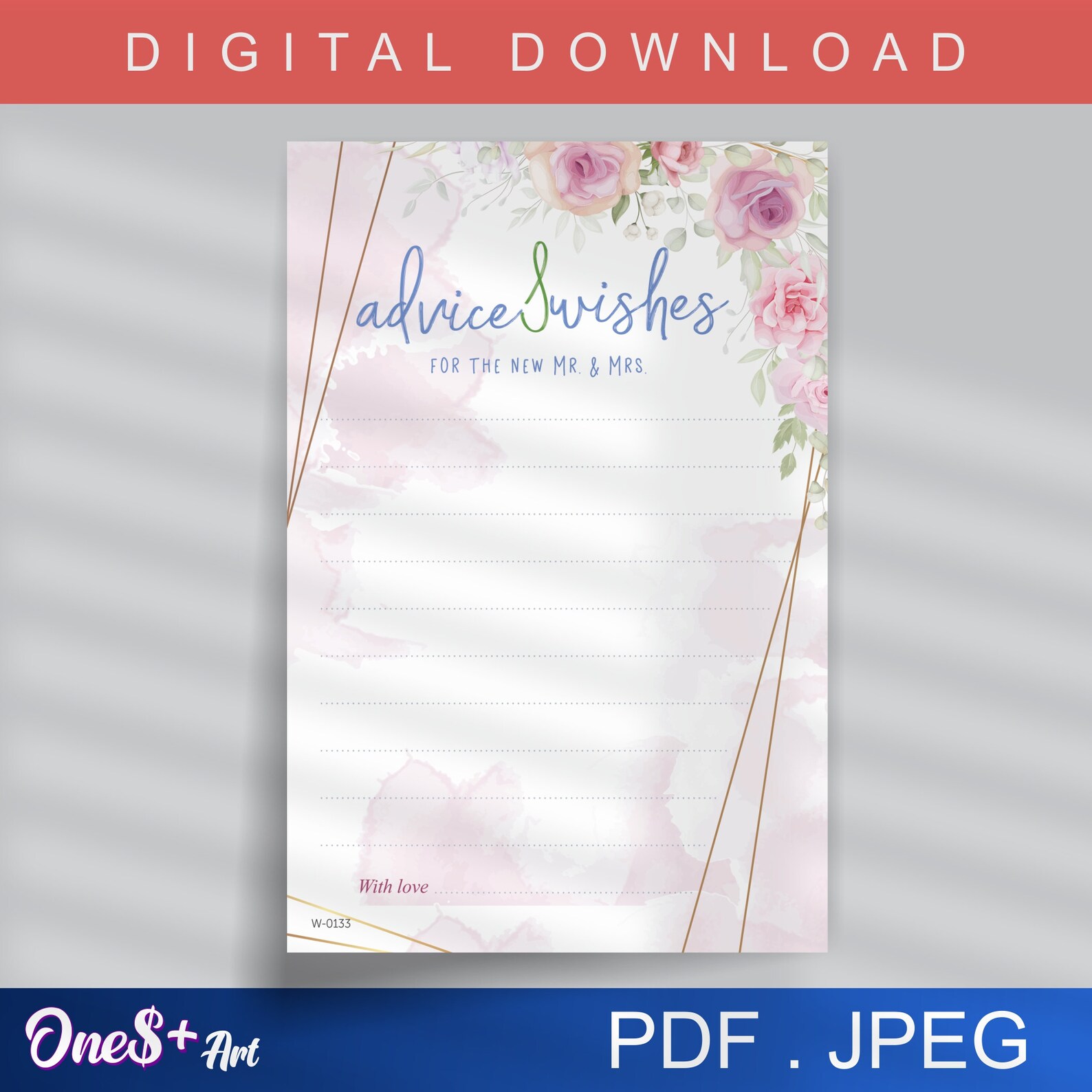 Printable Pink Flowers Advice for the New Mr. and Mrs. 4x6 Digital ...
