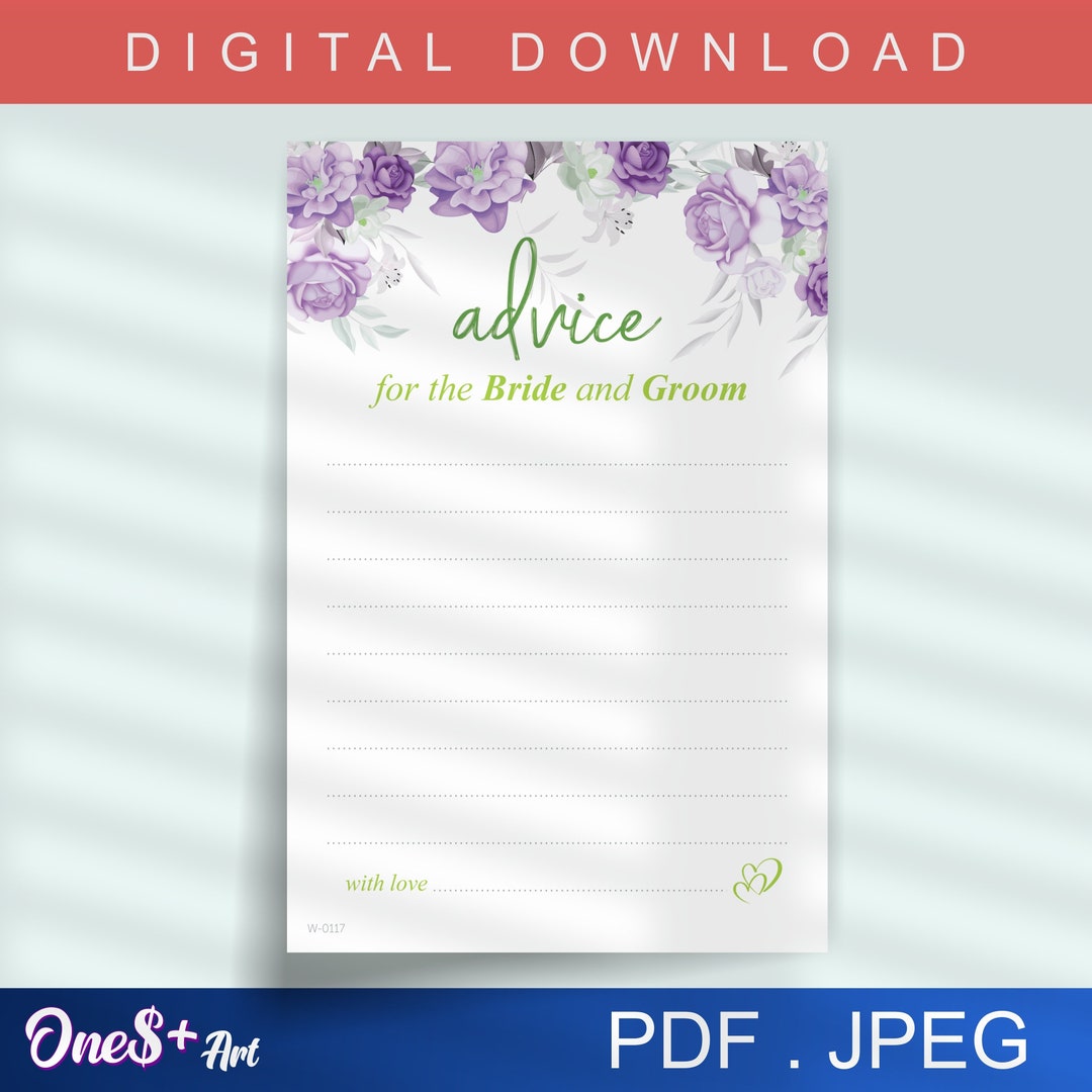 Printable Purple Flowers Advice for the Bride and Groom 4x6 Digital ...
