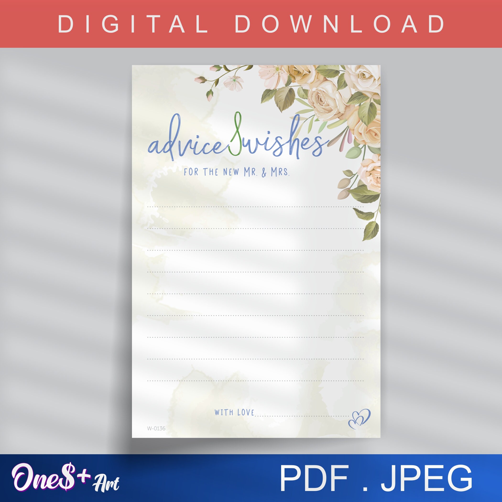 Printable Advice and Wishes for the New Mr. and Mrs. 4x6 Digital ...