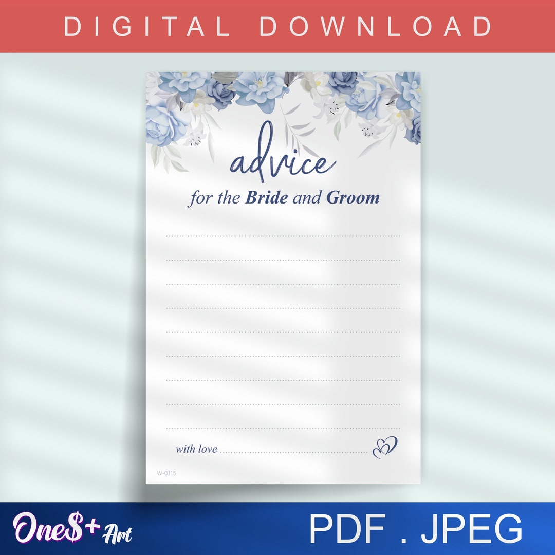 Printable Sky Blue Rose Wedding Advice for the Bride and Groom 4x6 ...