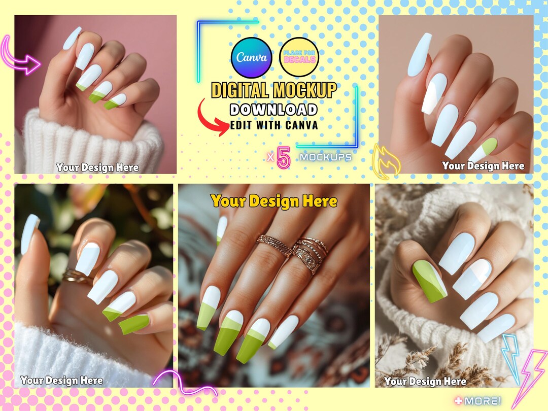 Aesthetic Boho Square Tip Nail Mock-up Bundle | Save Time on Your ...